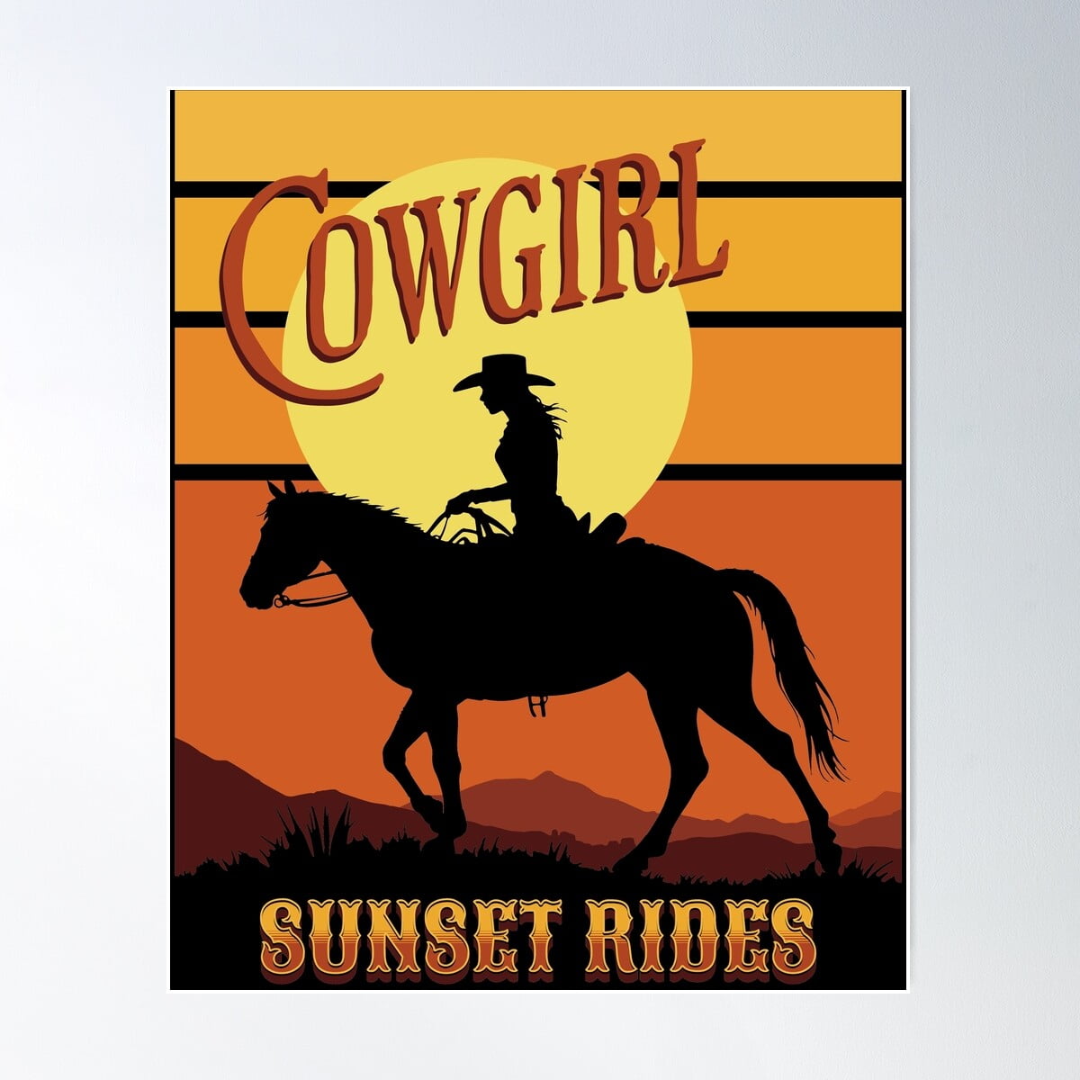 Cowgirl Sunset Rides Poster Wall Art, Modern Wall Decor For Living Room Bedroom, 16x24 UNFRAMED ...