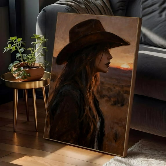 Cowgirl Sunset Western Wall Art, Rustic Desert Portrait Poster, Wild ...