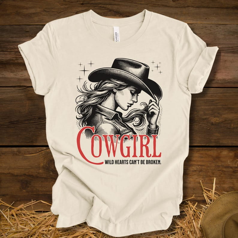 Cowgirl Vintage Style Unisex Tee, Red Text Western Shirt, Casual Ranch ...