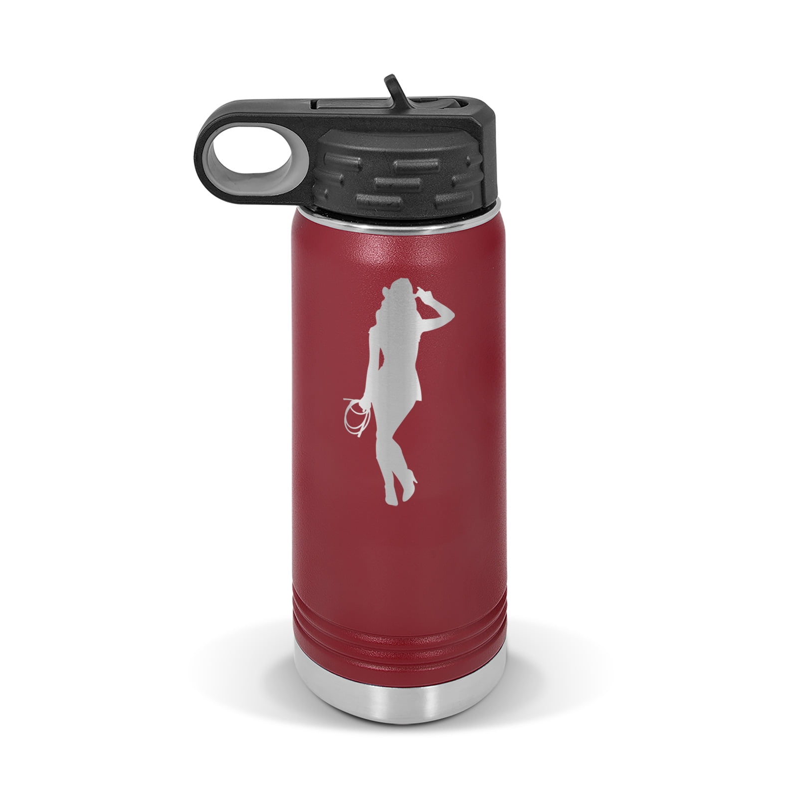 Cowgirl Water Bottle 20 oz - Laser Engraved w/ Flip Top Removable Straw ...