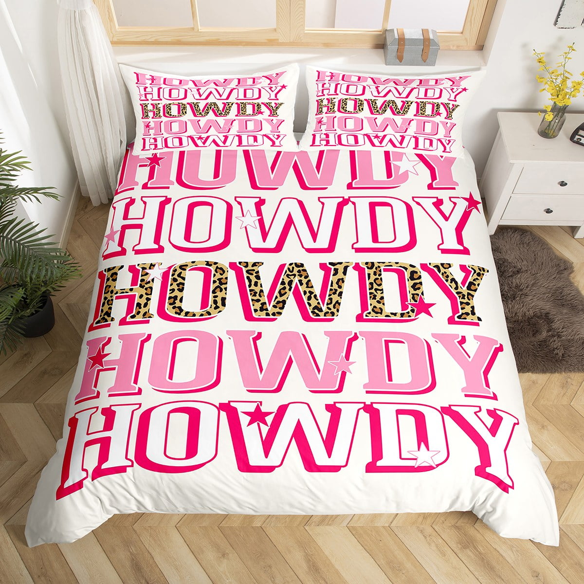 Cowgirl Western Duvet Cover Hot Pink Room Decor, Preppy Howdy Cheetah ...