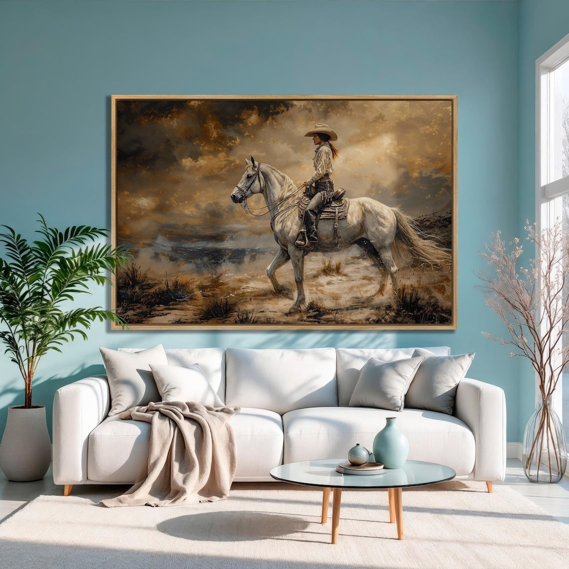 Cowgirl & White Horse Art: Western Desert Equestrian Poster, Unframed ...