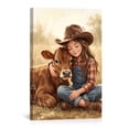 Cowgirl With Brown Calf Western Farm Girl Cow For Rustic Home Canvas ...