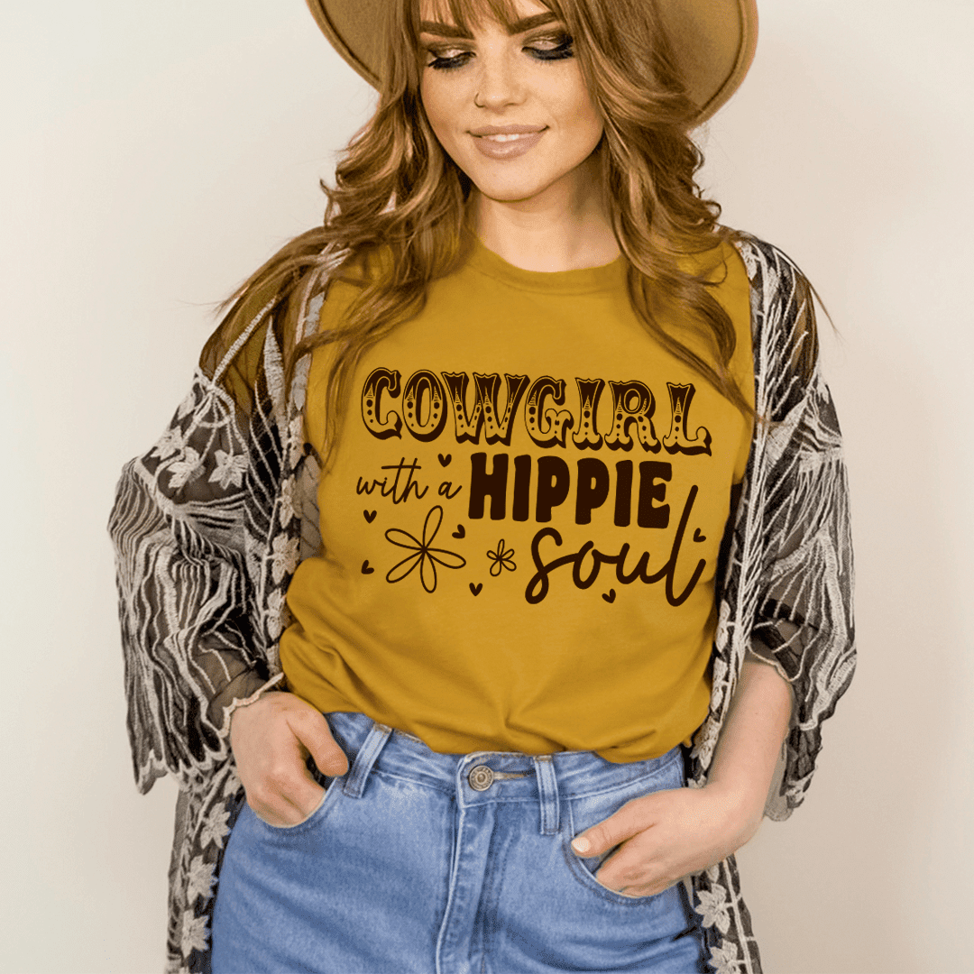 Cowgirl With Hippie Soul Tee Mustard S Peachy Sunday T-Shirt - Walmart.com