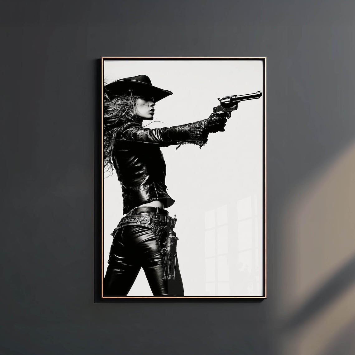 Cowgirl With Revolver : Gritty Black And White Western Art #3413 ...