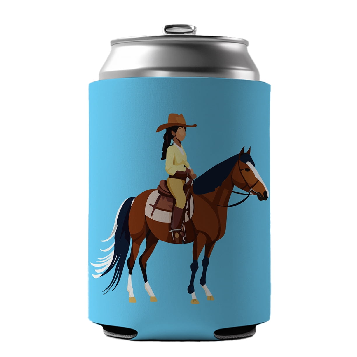 Cowgirl Woman on Horse Drink Beer Soda Insulated Sleeve Holder Can ...