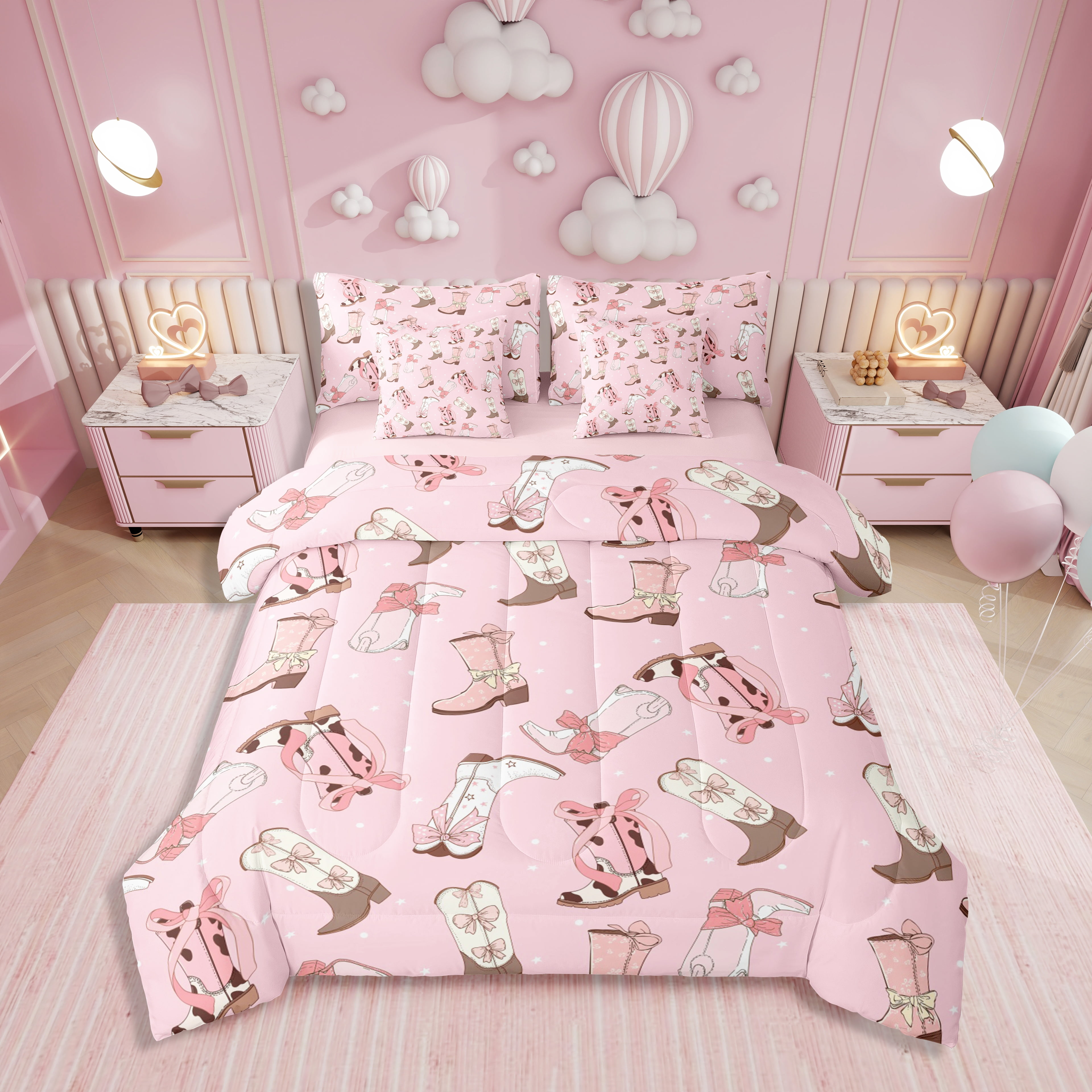 CowBedding Set Cowboy Hat Boots Comforter 7 Pieces King Size Pink ...