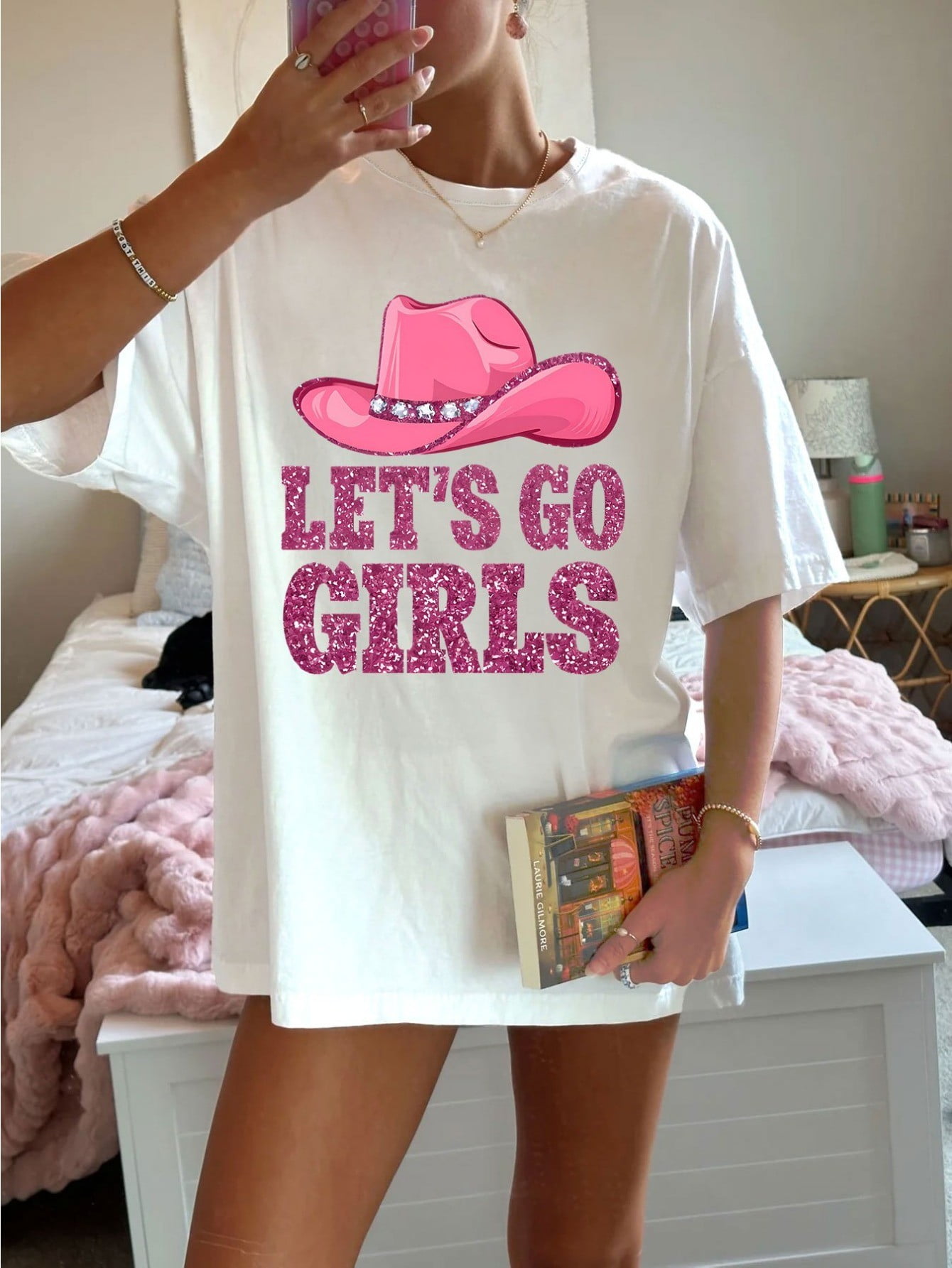 Cowgirls Let'S Go To The Party Patterned Print, Women'S Casual Crew ...