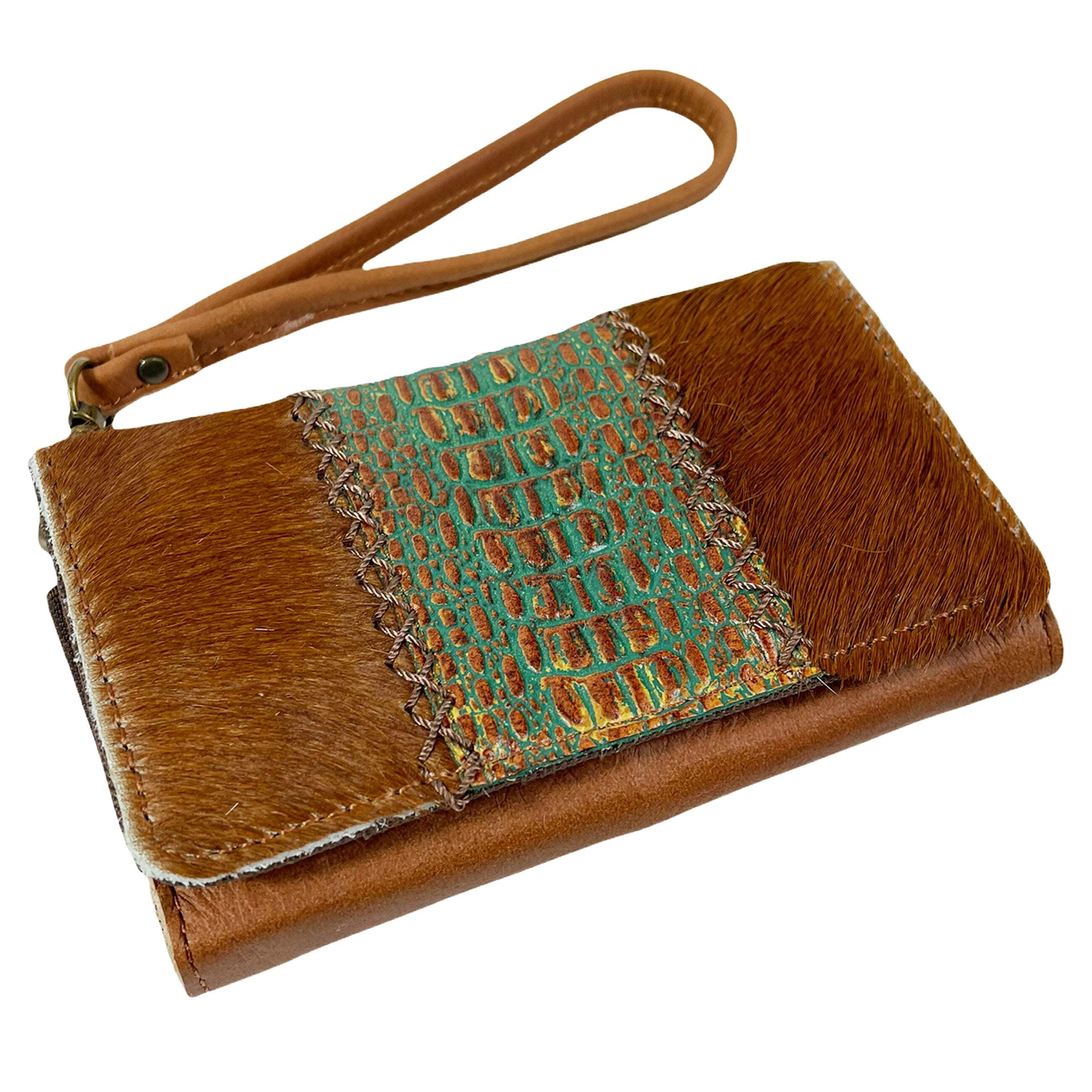 Cowhair Tooled Leather Clutch Wallet Phone Holder Combo - Walmart.com