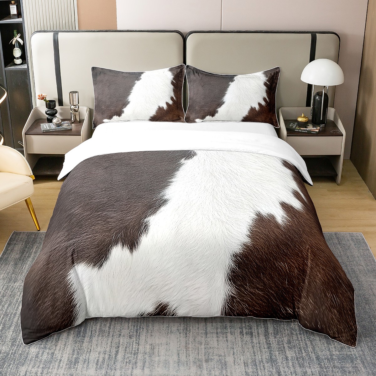 Cowhide 100% Cotton Duvet Cover King Size,Brown Cow Print Bedding Set ...