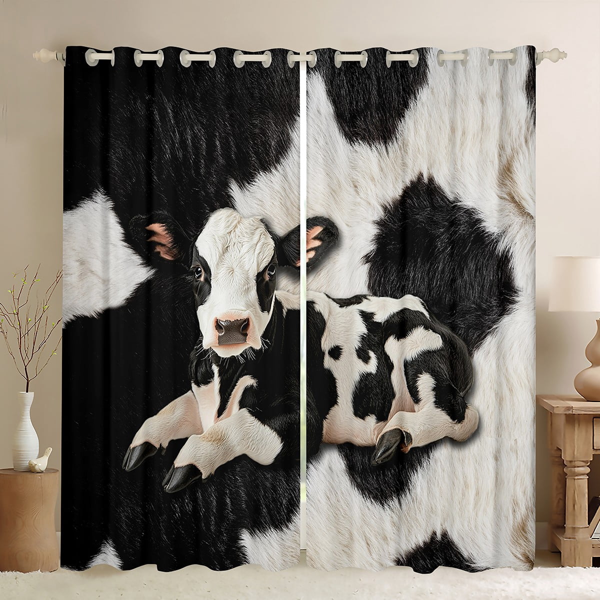 Cowhide 30%-50% Blackout Curtains,3D Farm Cow Print Curtains,Farmhouse ...