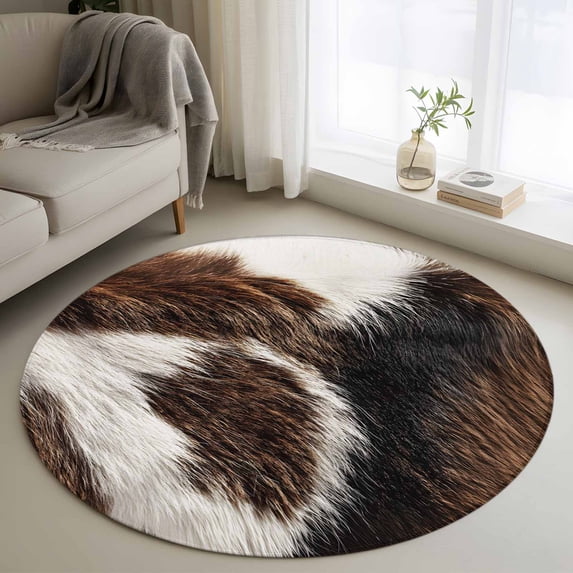 Cowhide 3FT Round Area Rugs Brown Black White Animal Cow Print Soft ...
