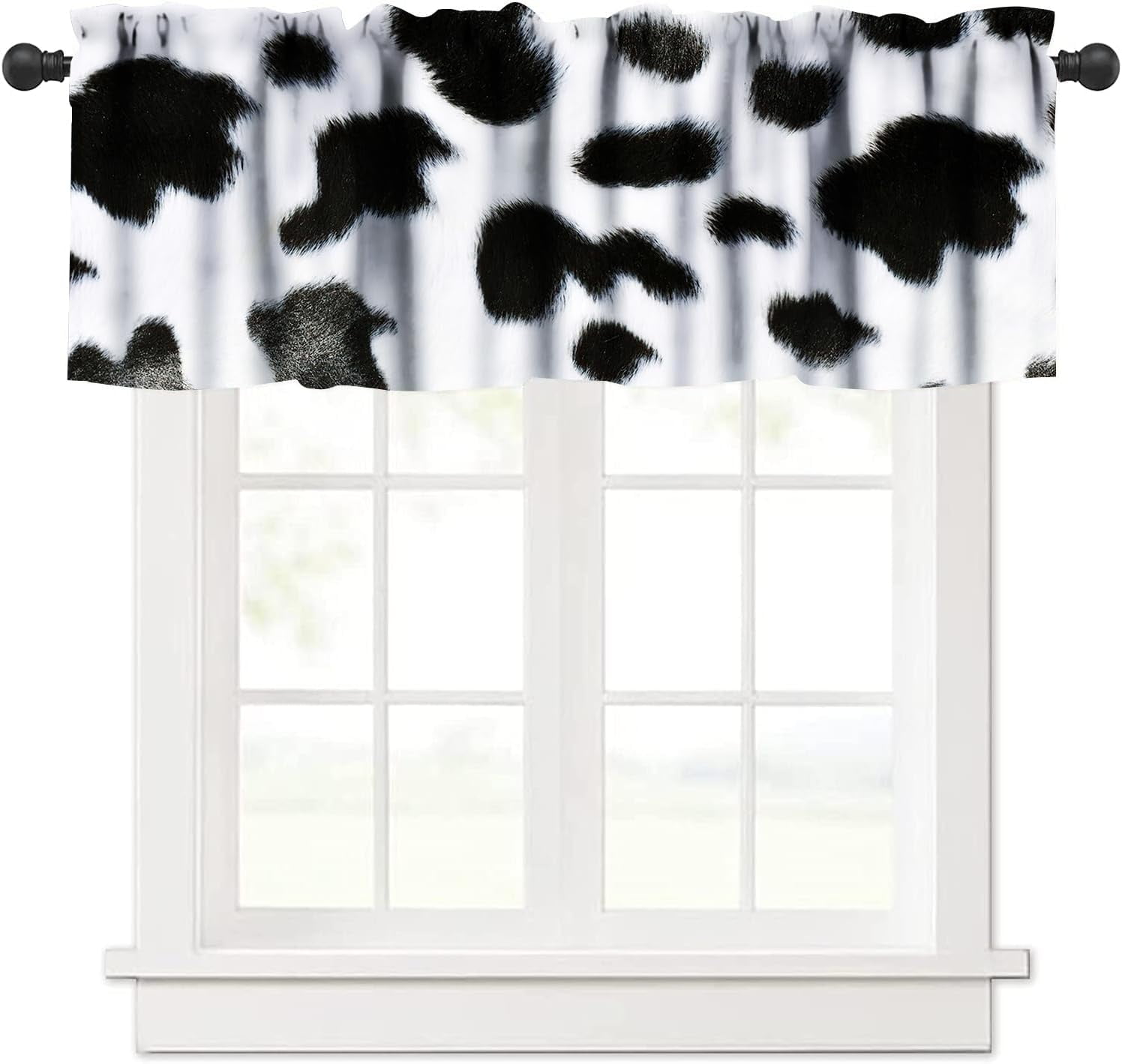 Cowhide Animal Kitchen Curtain Valance, Western Black and White Cow ...