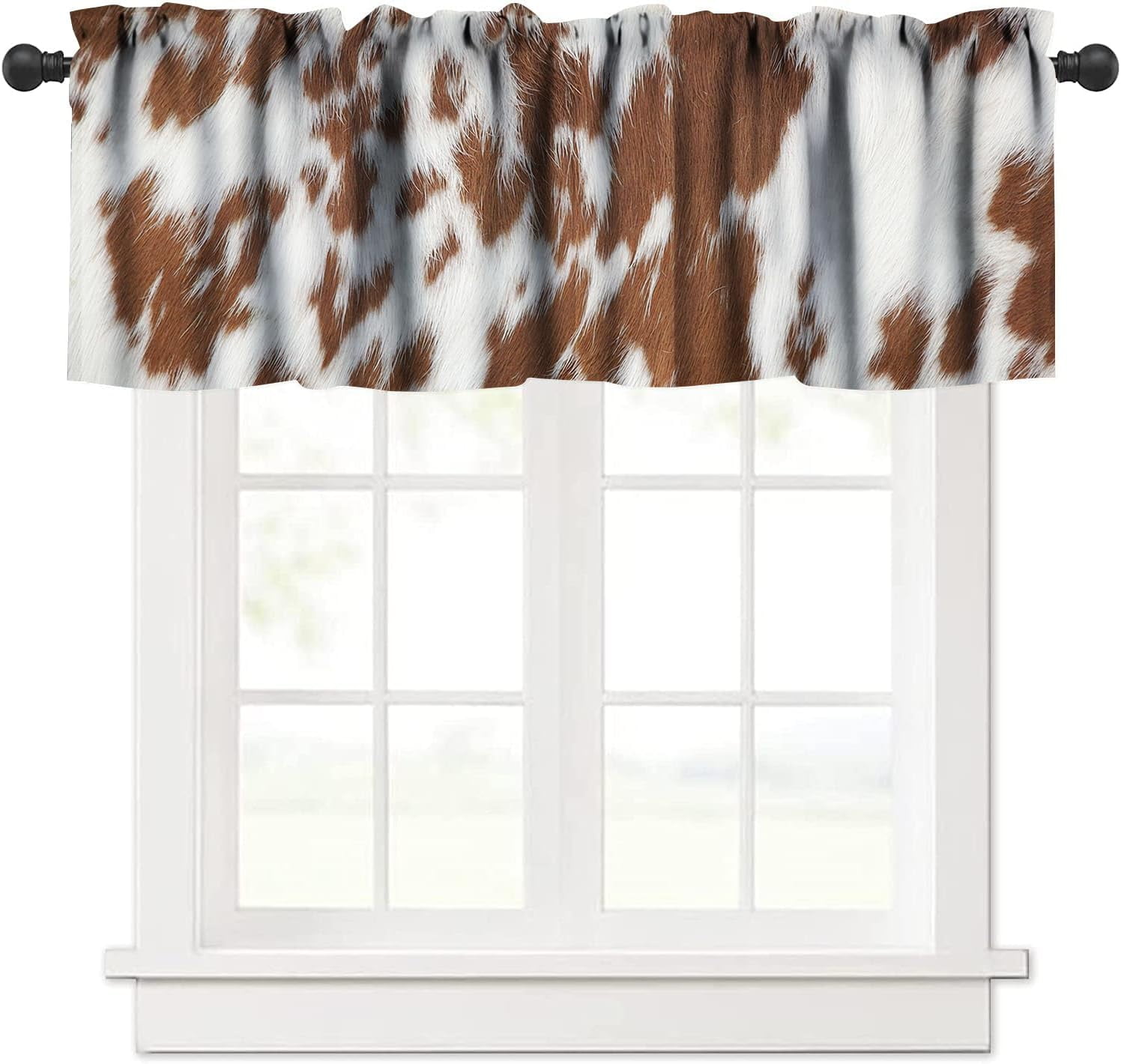 Cowhide Animals Kitchen Curtain Valance, Brown White Cowhide Farmhouse ...