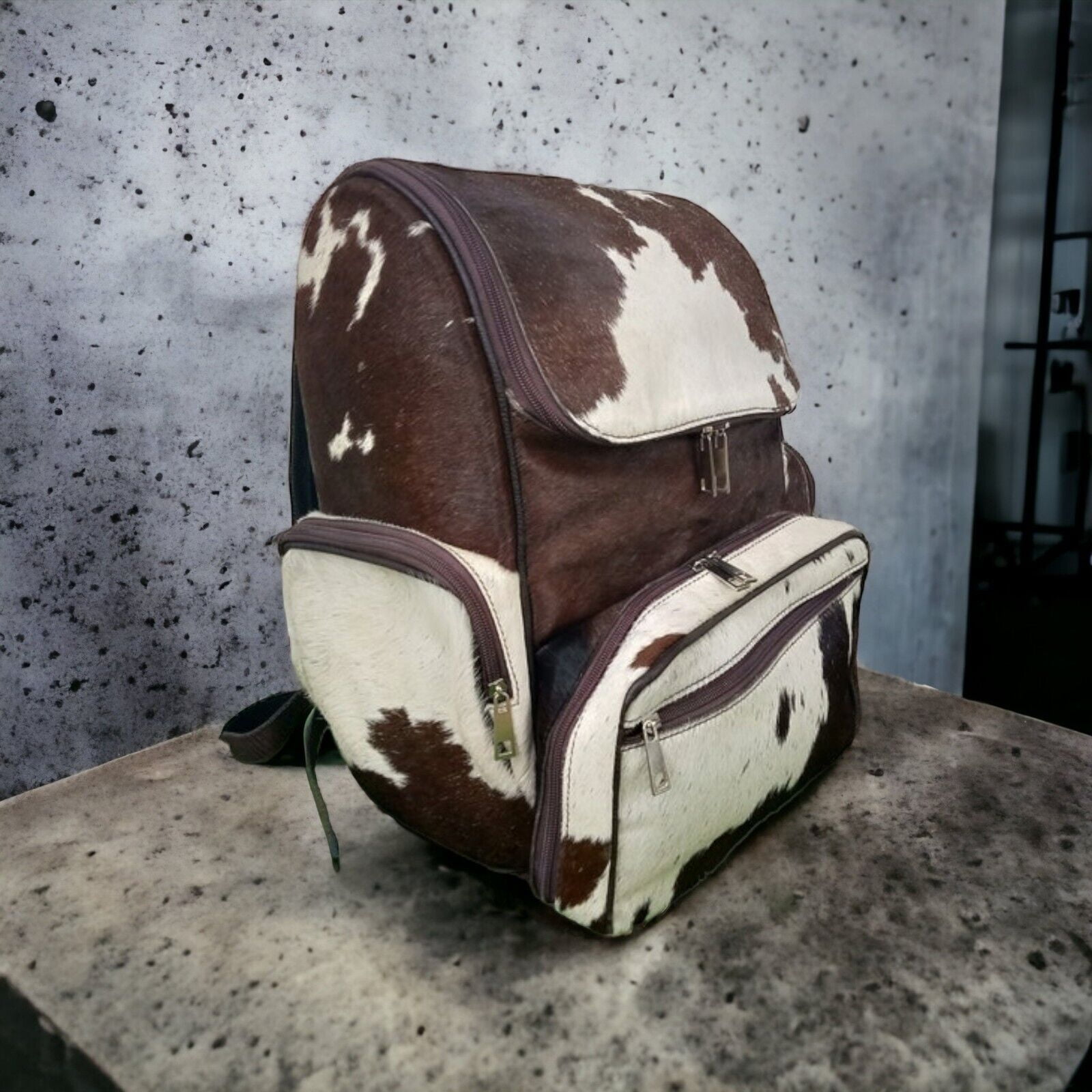 Cowhide Backpack Bag Leather Diaper Bags | Tricolor Cowhide Rucksack ...