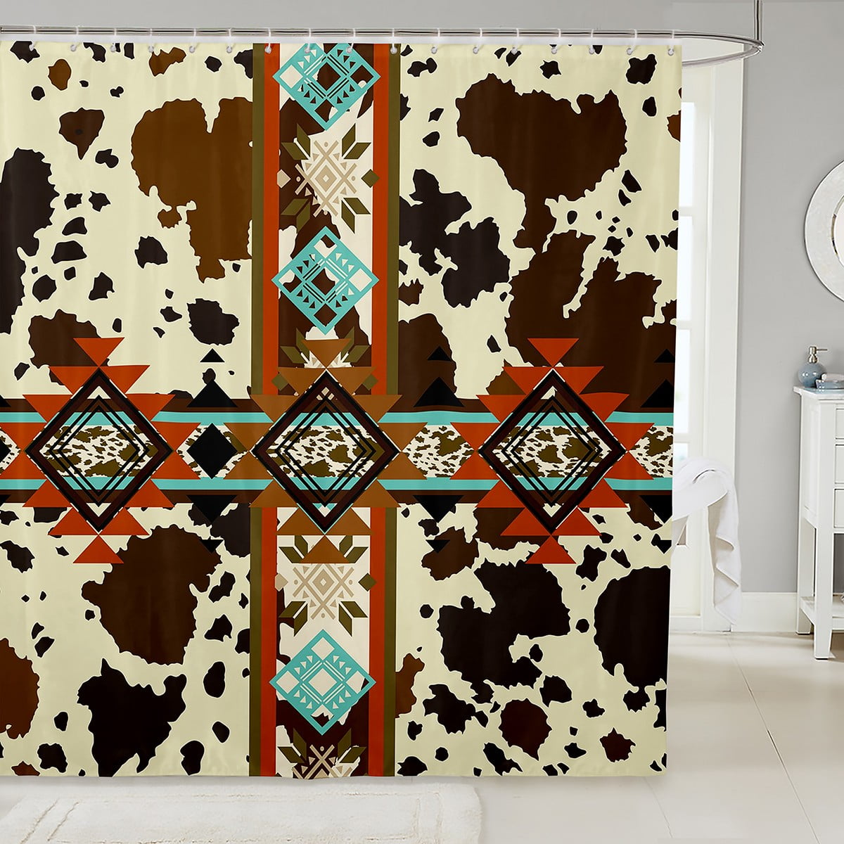 Cowhide Bathroom Accessories Brown Highland Cow Print Shower Curtain ...