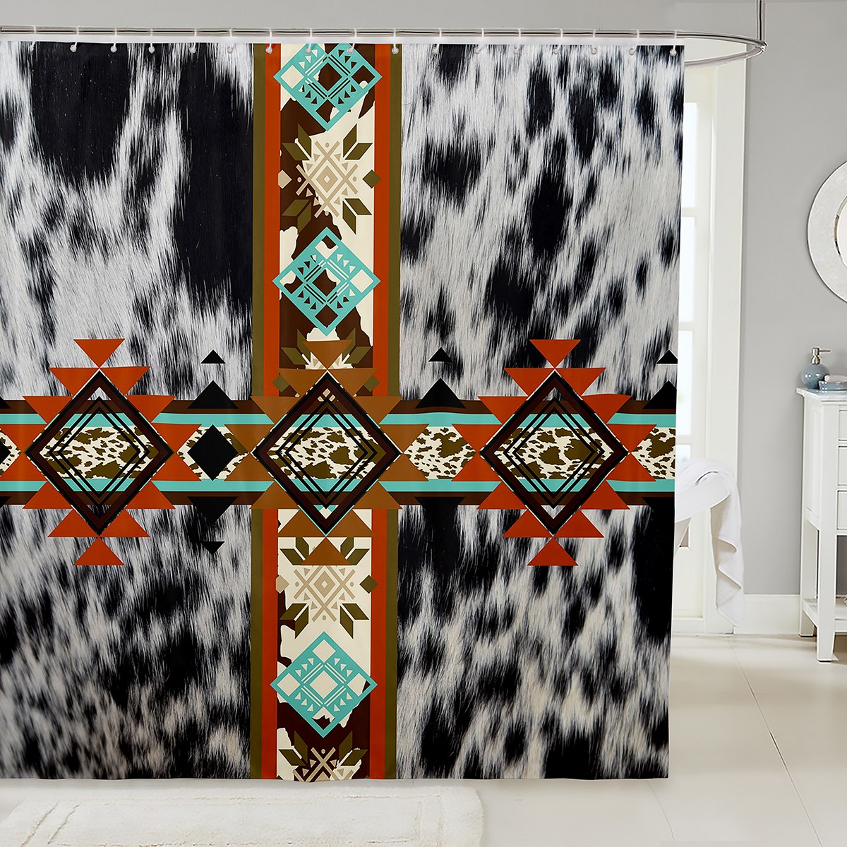 Cowhide Bathroom Accessories Western Bath Curtain,Black and White Cow ...