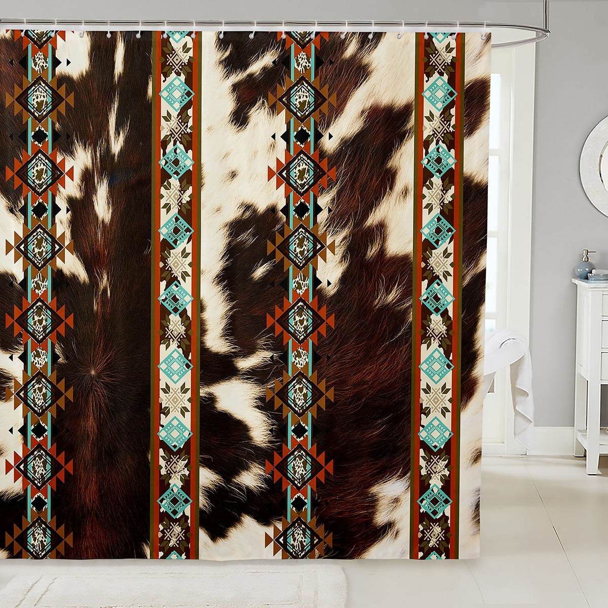 Cowhide Bathroom Curtains Western Bath Curtain,Brown Cow Print Shower ...