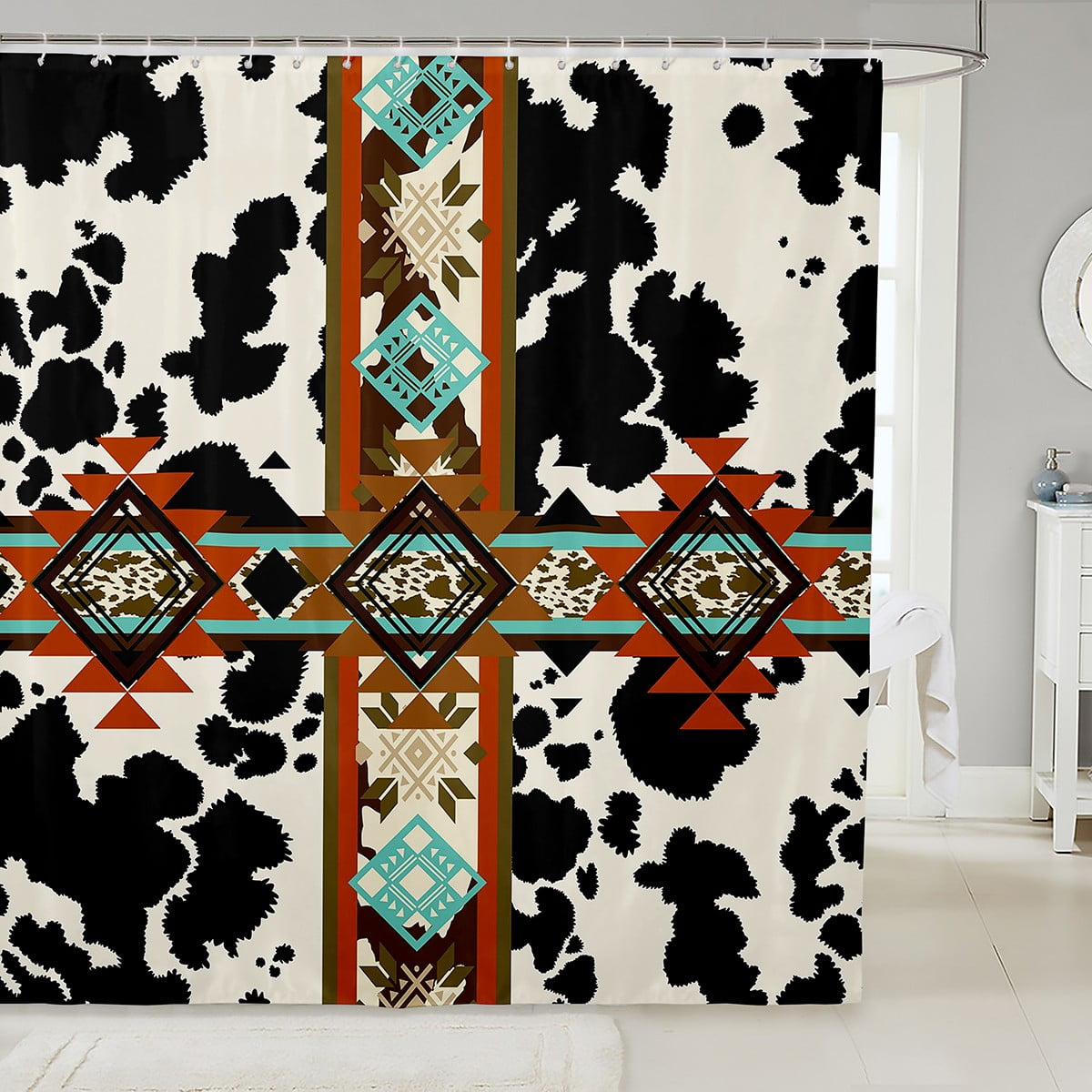 Cowhide Bathroom Shower Curtain Sets Western Bath Curtain,Black and ...