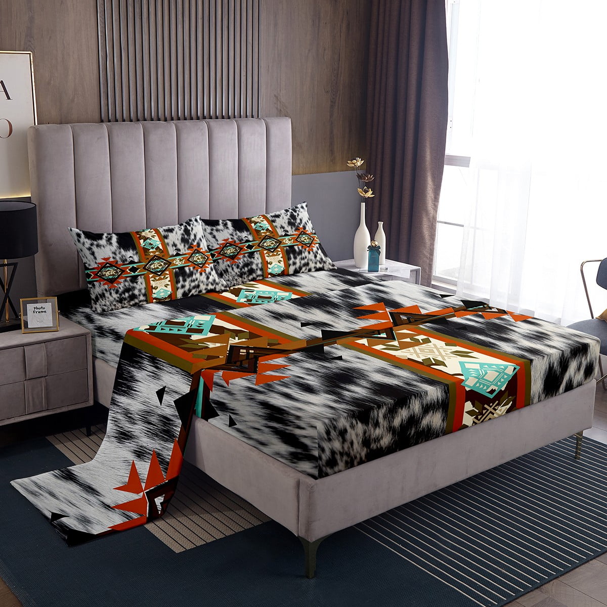 Cowhide Bed Sheets Set Black and White Highland Cow Print Sheets ...