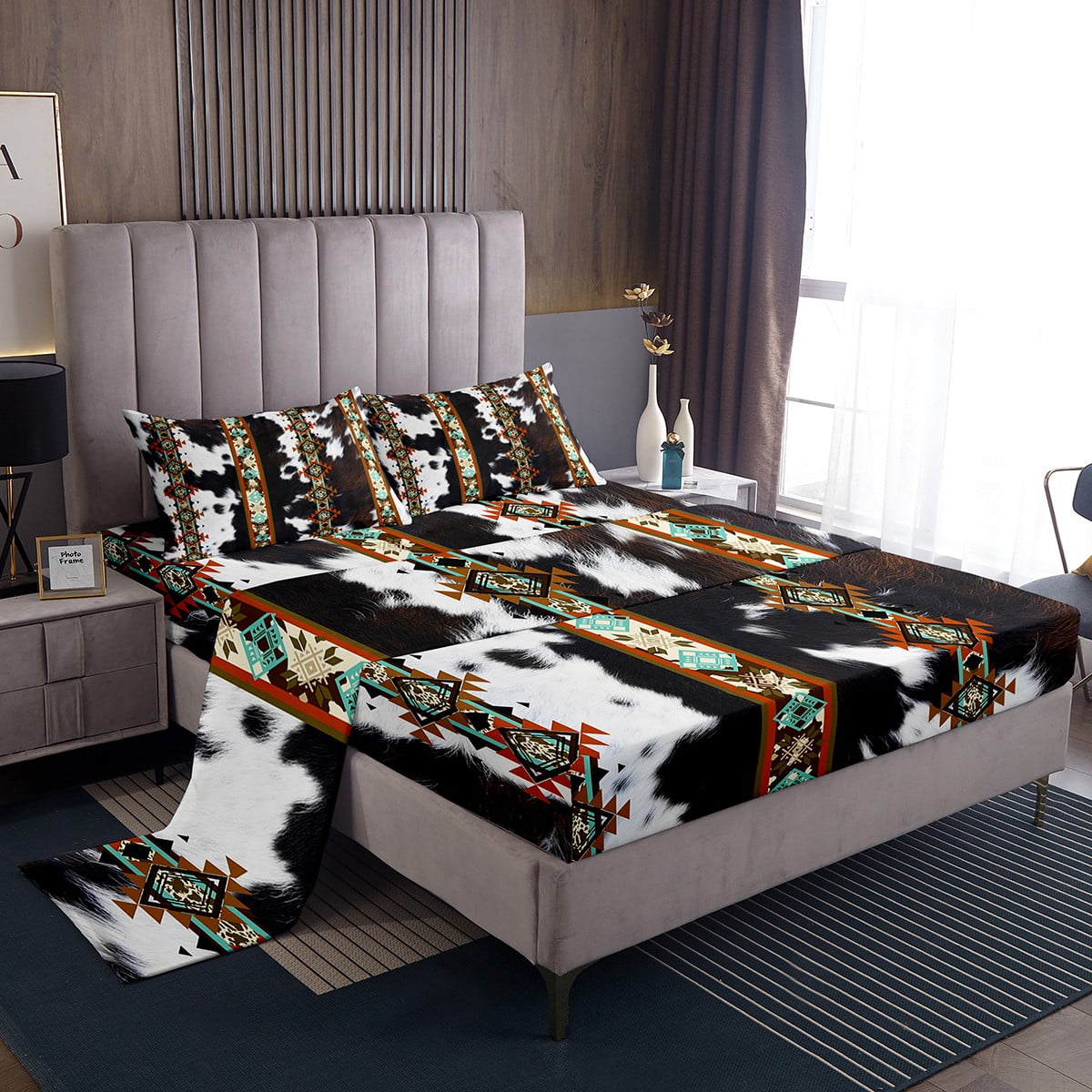 Cowhide Bed Sheets Set Black and White Highland Cow Print Sheets ...