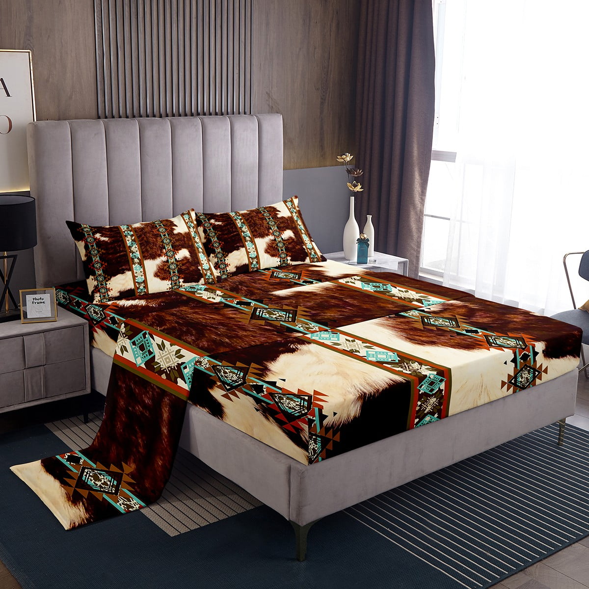 Cowhide Bed Sheets Set Brown Highland Cow Print Sheets,Western Sheet ...