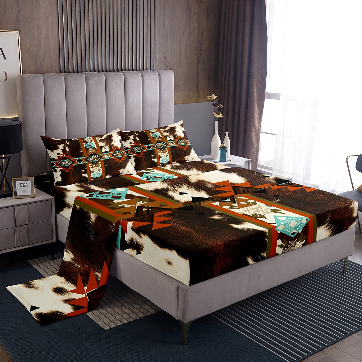 Cowhide Bed Sheets Set Western Sheet Set Twin,Brown Cow Print Sheets ...