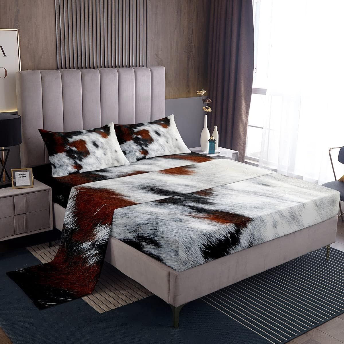 Cowhide Bedding Set , Cow Print Kawaii Bed Sheets Queen Size Bull ...