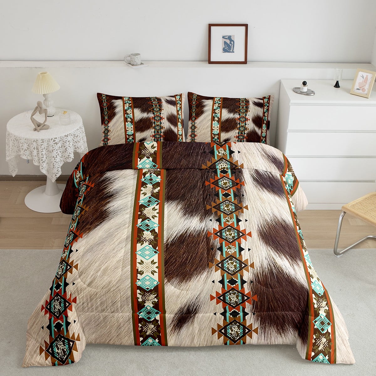 Cowhide Bedding Set Brown Highland Cow Print Bedding Set,Western ...
