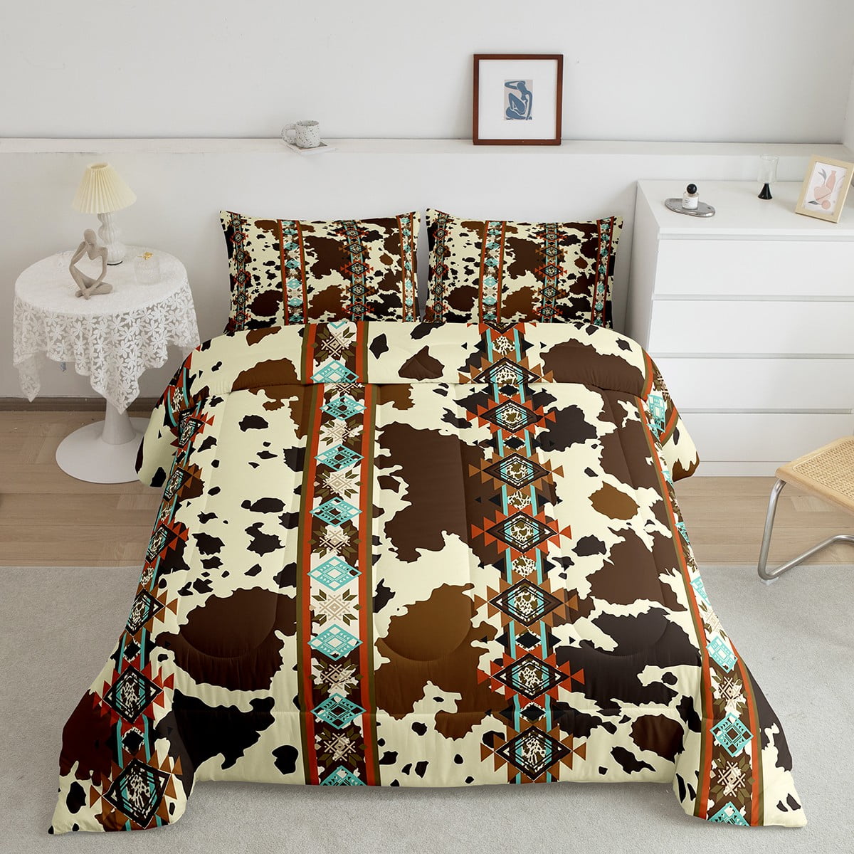 Cowhide Bedding Set Brown Highland Cow Print Quilt,Western Comforter ...
