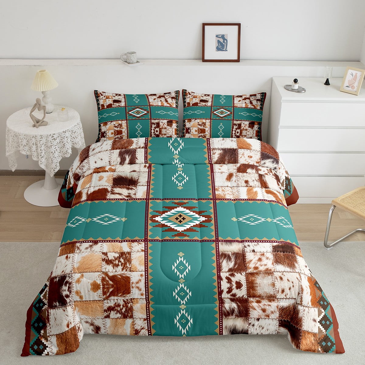 Cowhide Bedding Set Geometric Diamond Triangle Western Comforter Set ...