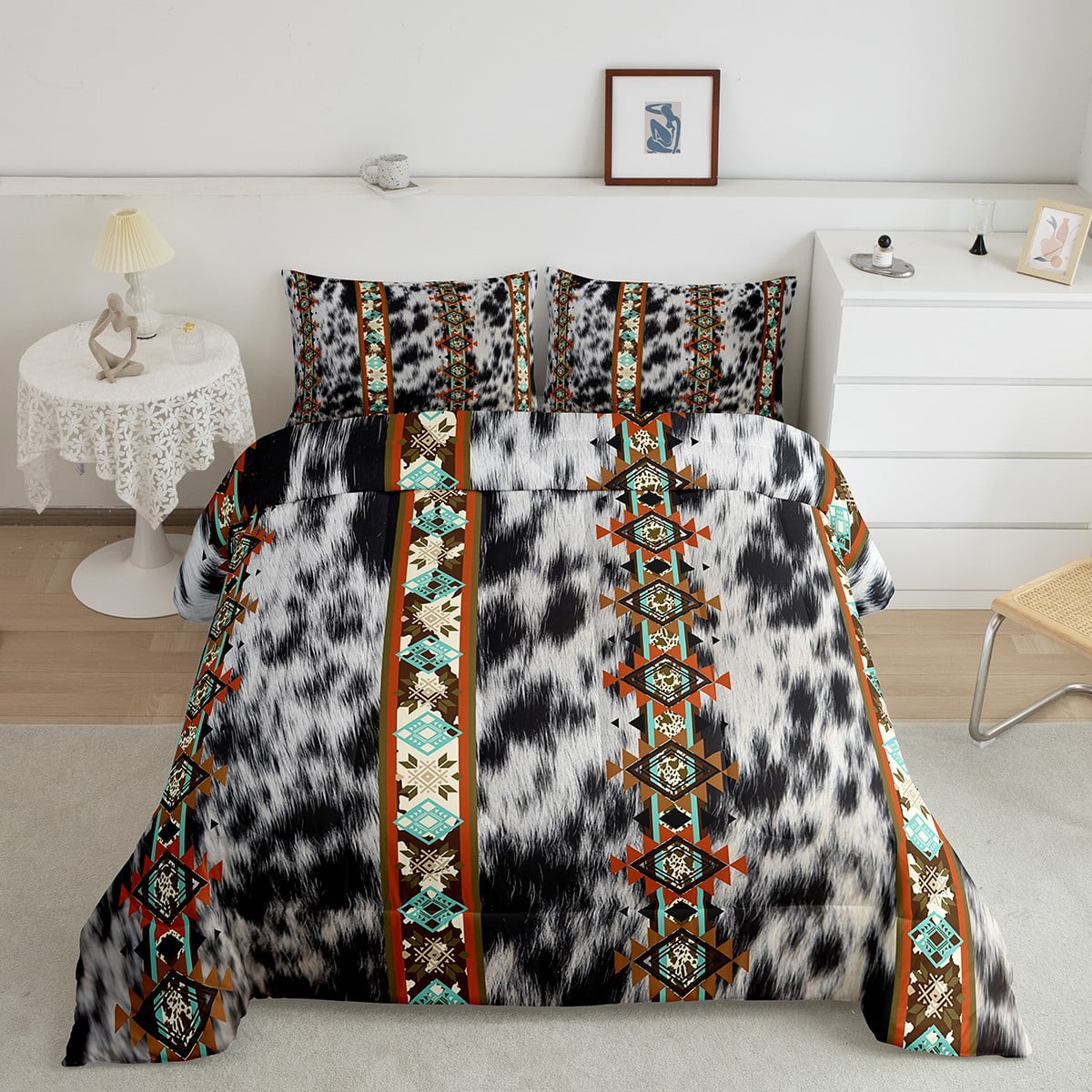 Cowhide Bedding Set Western Comforter Set Twin,Black and White Highland ...