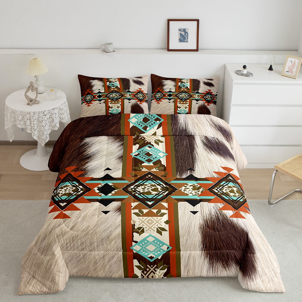 Cowhide Bedding Set Western Comforter Set Twin,Brown Highland Cow Print ...