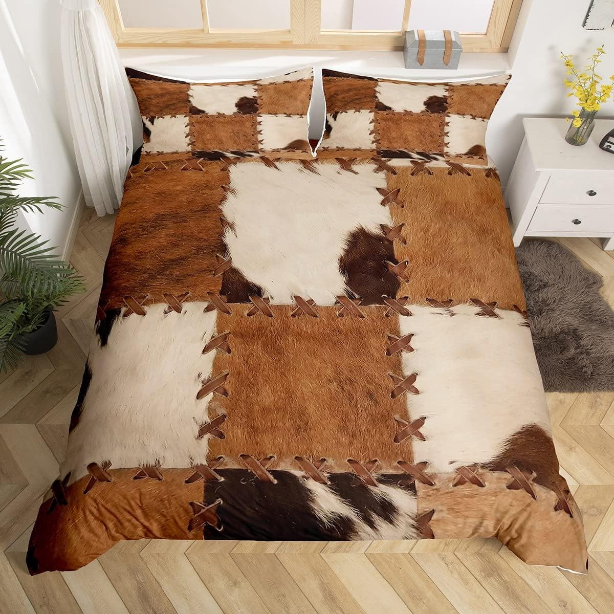 Cowhide Bedding Sets Patchwork Cow Print Comforter Cover Farm Animal ...