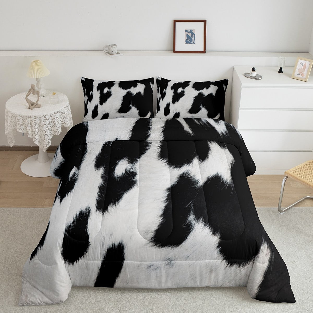 Cowhide Bedding Western Decor,Black and White Milk Cow Print Comforter ...