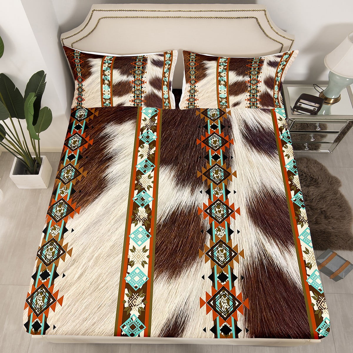 Cowhide Bedding Set western Bed Sheets Queen,Brown Highland Cow Print ...