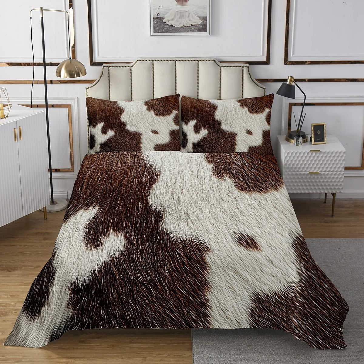 Cowhide Bedspread Set Cow Print Quilt Set Western Cowboys Farm Animals ...