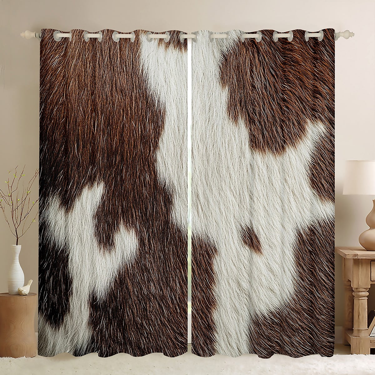 Cowhide Blackout Curtains Cow Print Curtains Western Cowboys Farm ...
