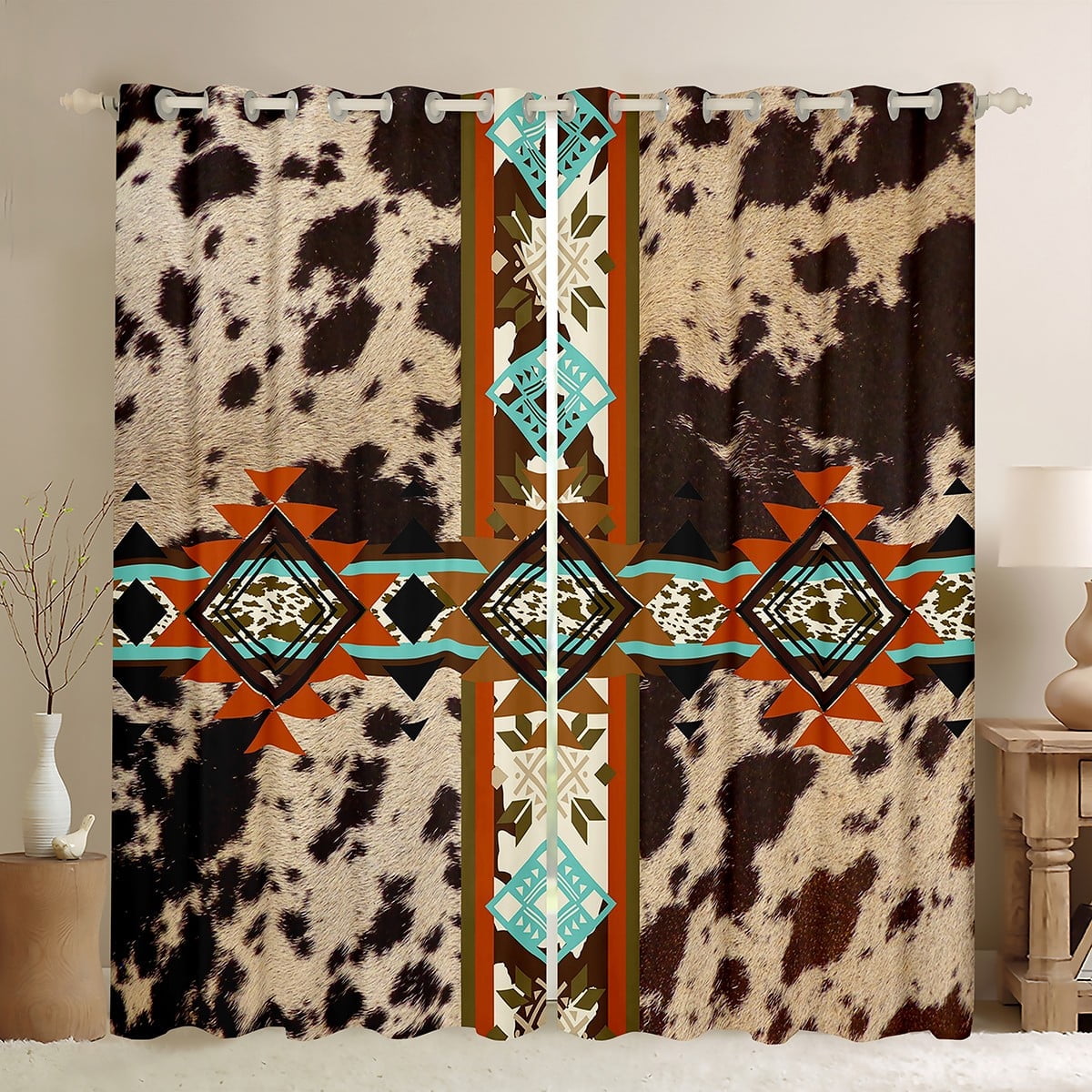 Cowhide Blackout Curtains Western Curtains,Brown Highland Cow Print ...