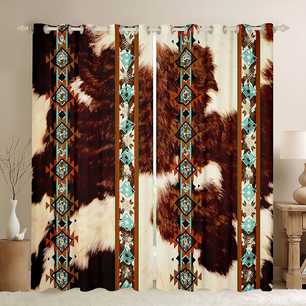 Cowhide Blackout Curtains Brown Highland Cow Print Curtains & Drapes ...
