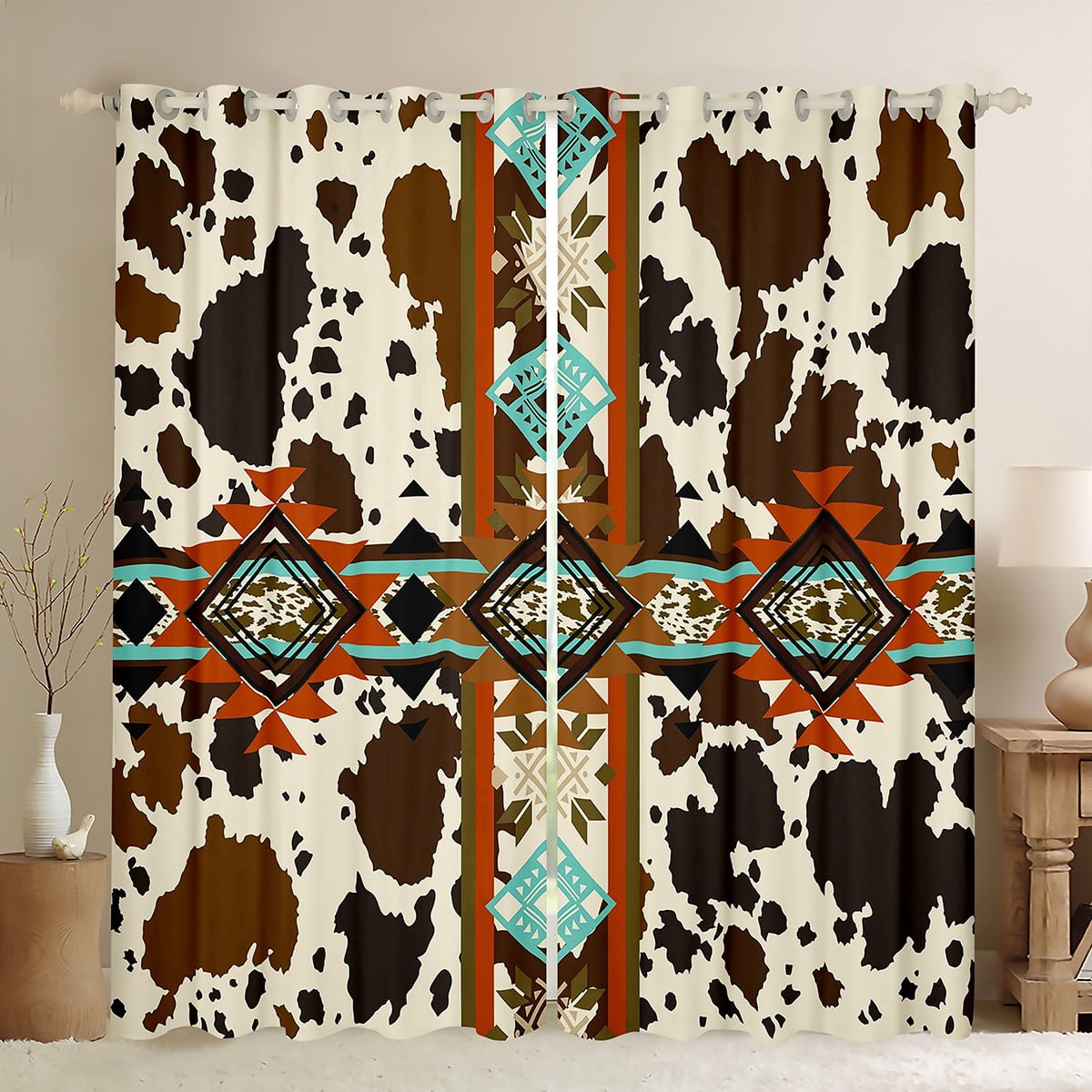 Cowhide 30%-50% Blackout Curtains Brown Highland Cow Print Curtains ...