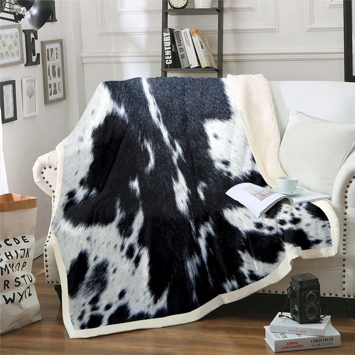 Cowhide Blanket Western Decor,Gray Black and White Milk Cow Print Throw ...
