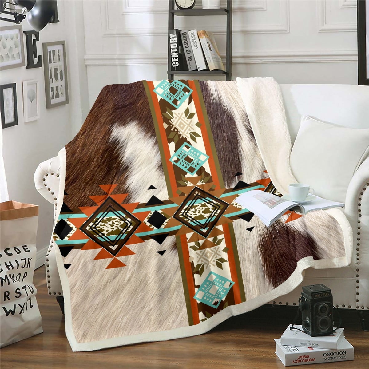 Cowhide Blanket Western Throw Blanket 30"x40",Brown Highland Cow Print ...
