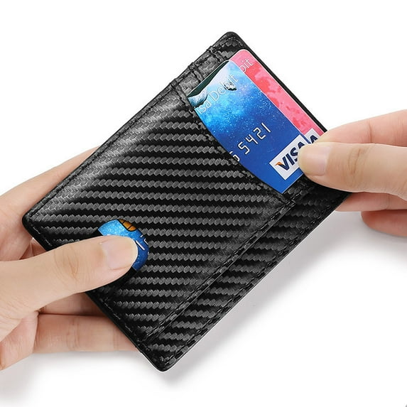 Cowhide & Carbon Fiber ID Card Holder - RFID Blocking Ultra Thin Wallet ...