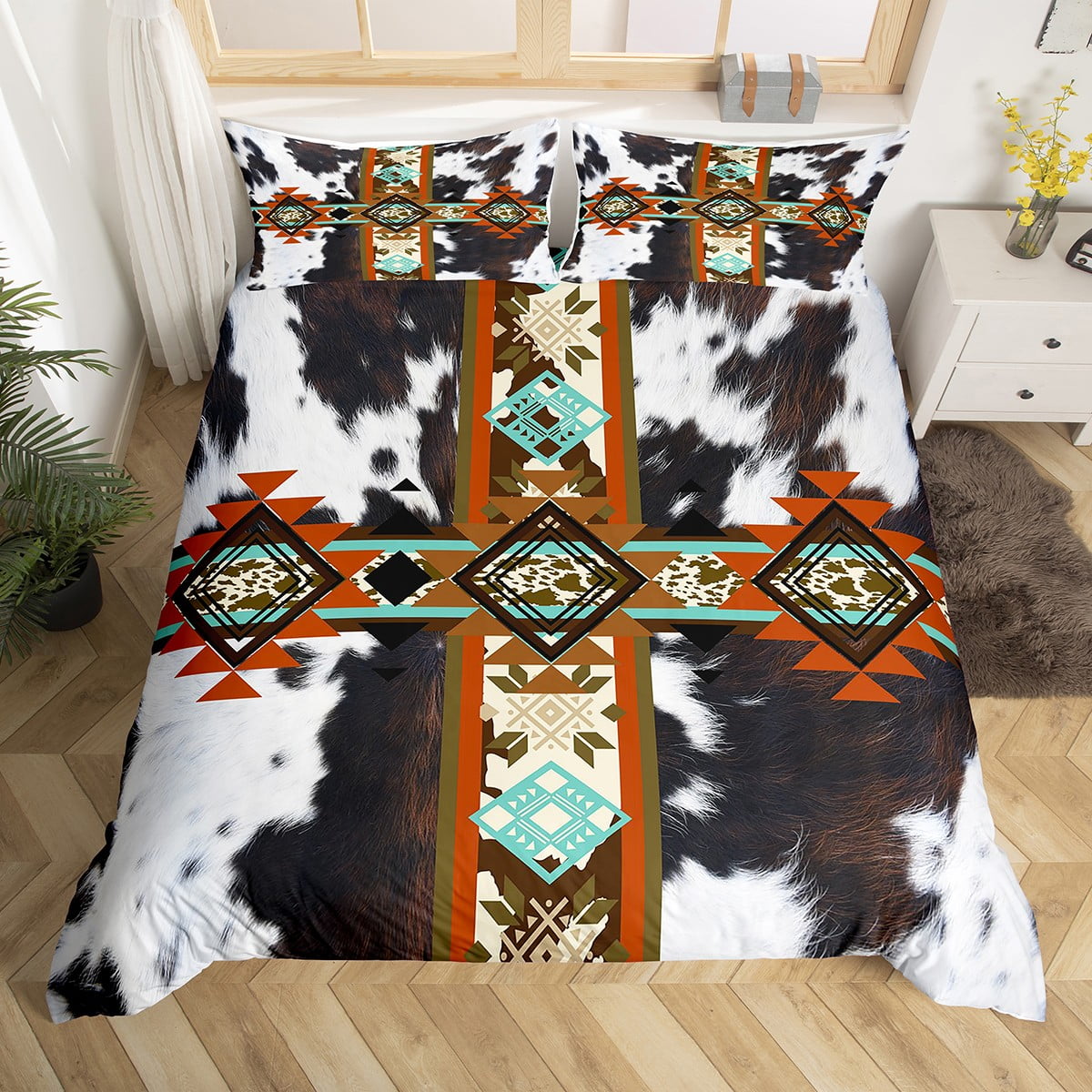 Cowhide Comforter Cover Black and White Highland Cow Print Duvet Cover ...