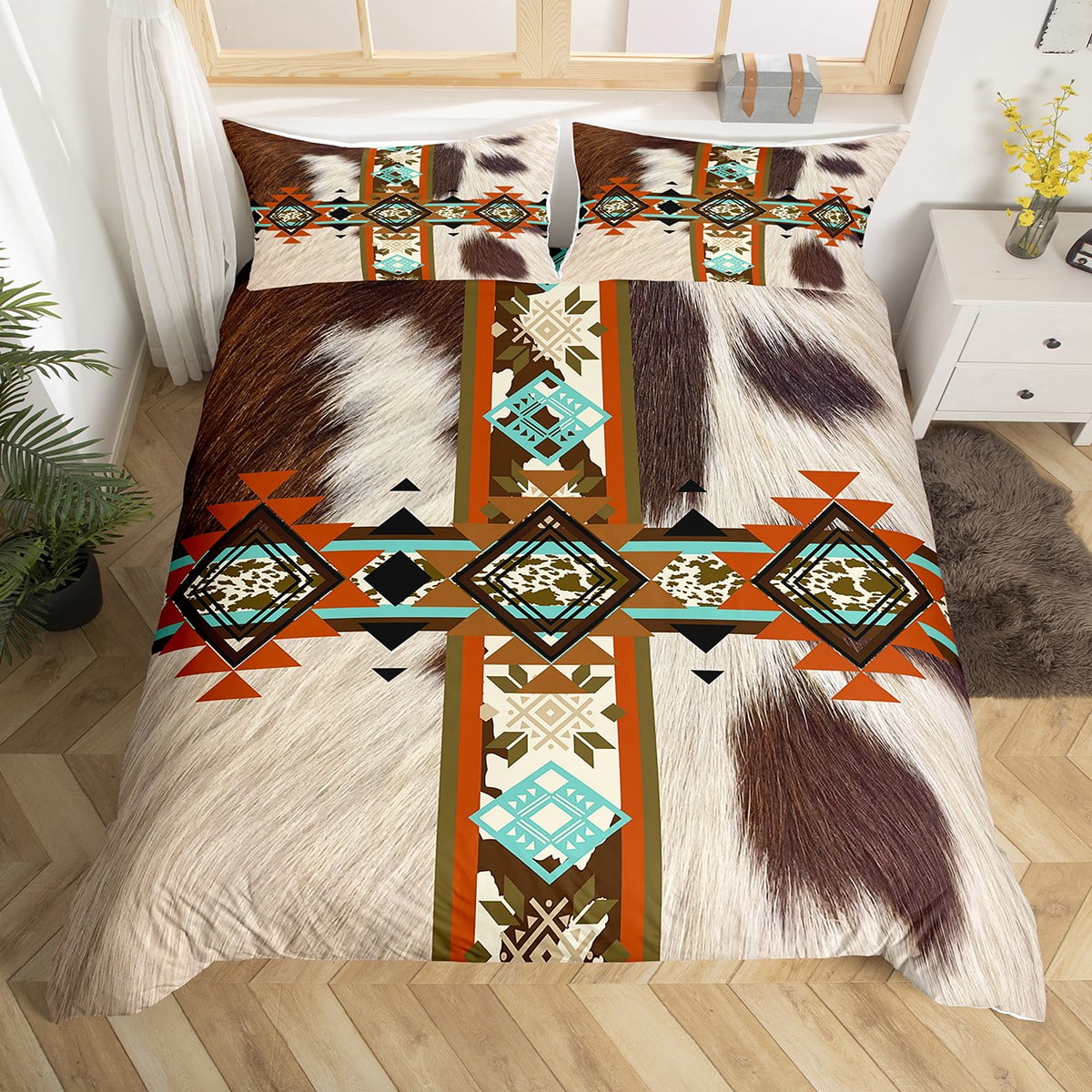 Cowhide Comforter Cover Brown Highland Cow Print Duvet Cover,Western ...
