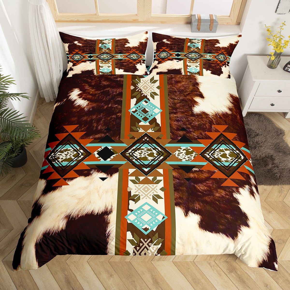 Cowhide Comforter Cover Brown Highland Cow Print Duvet Cover,Western ...