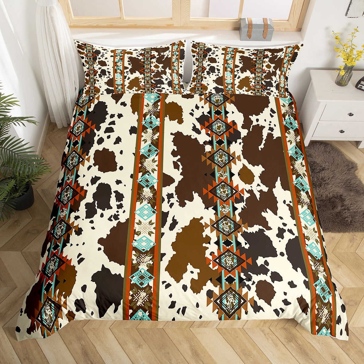 Cowhide Comforter Cover brown Highland Cow Print Duvet Cover,Western ...