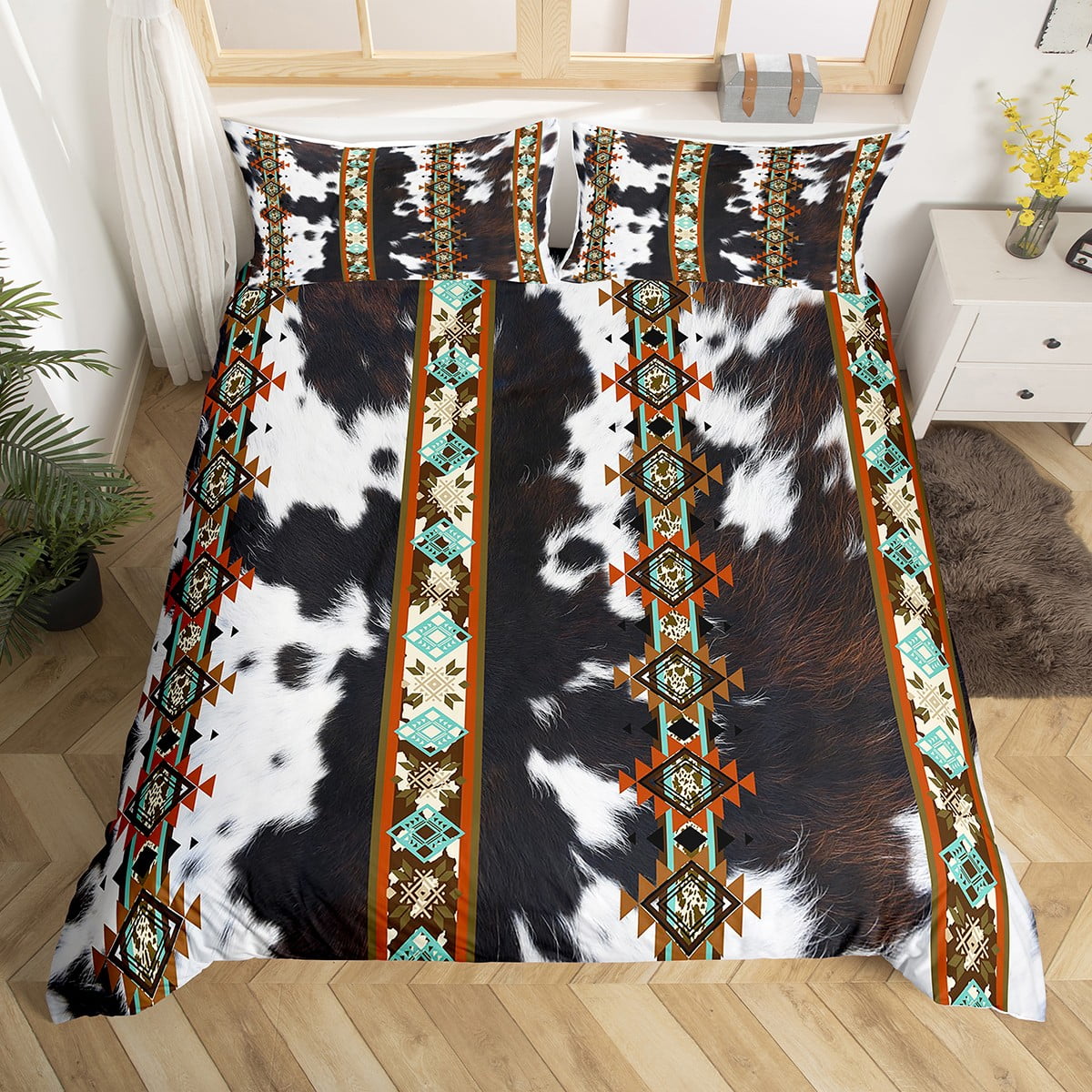 Cowhide Comforter Cover western Bedding Sets Queen,Black and White Cow ...