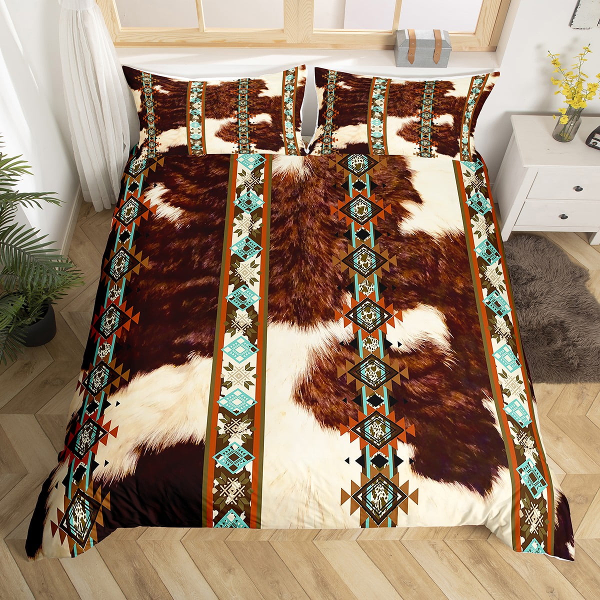 Cowhide Comforter Cover western Bedding Sets Twin,Brown Highland Cow ...